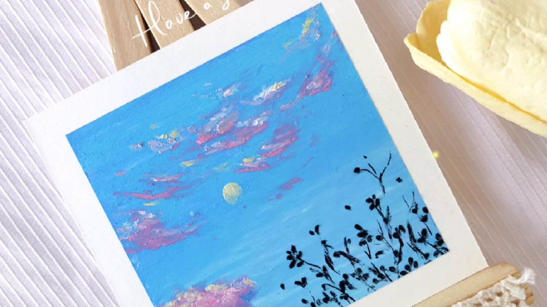 油画棒|春日晚霞|详细绘画过程步骤教学分享