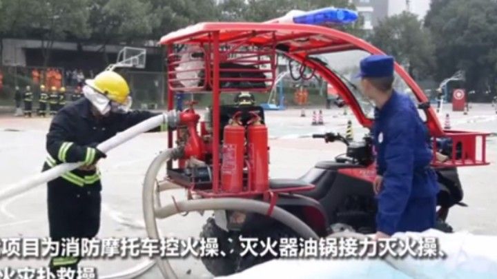 为了提高消防灭火能力,各企业参加微型消防站技能比武竞赛活动