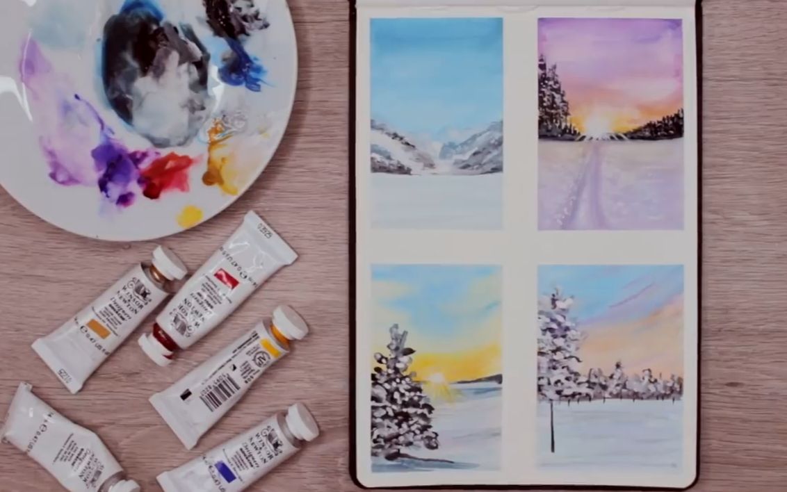 如何用水粉画出冬季风景