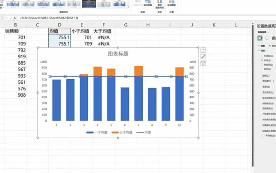 EXCEL柱形图添加动态参考线