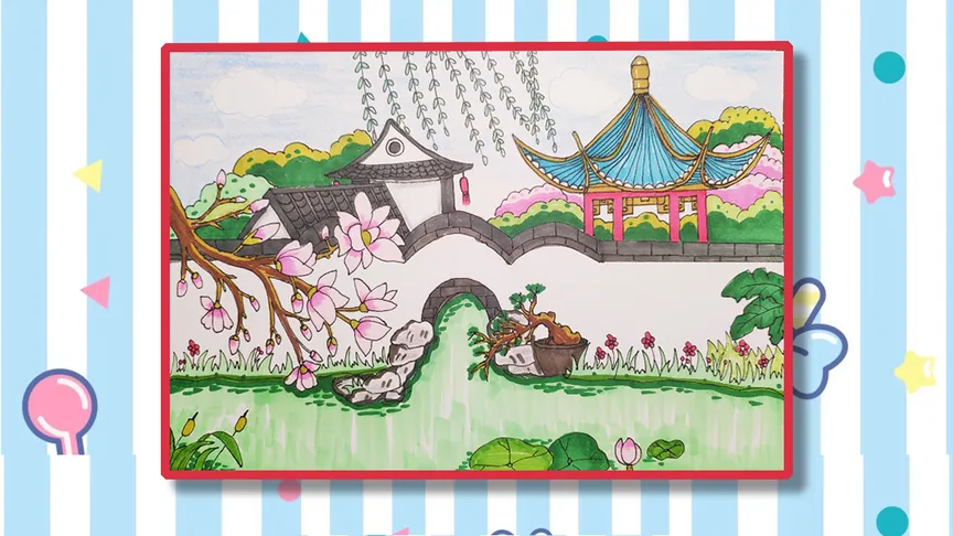 马克笔风景画,江南风景绘画,国风马克笔绘画,用简单手法教你画
