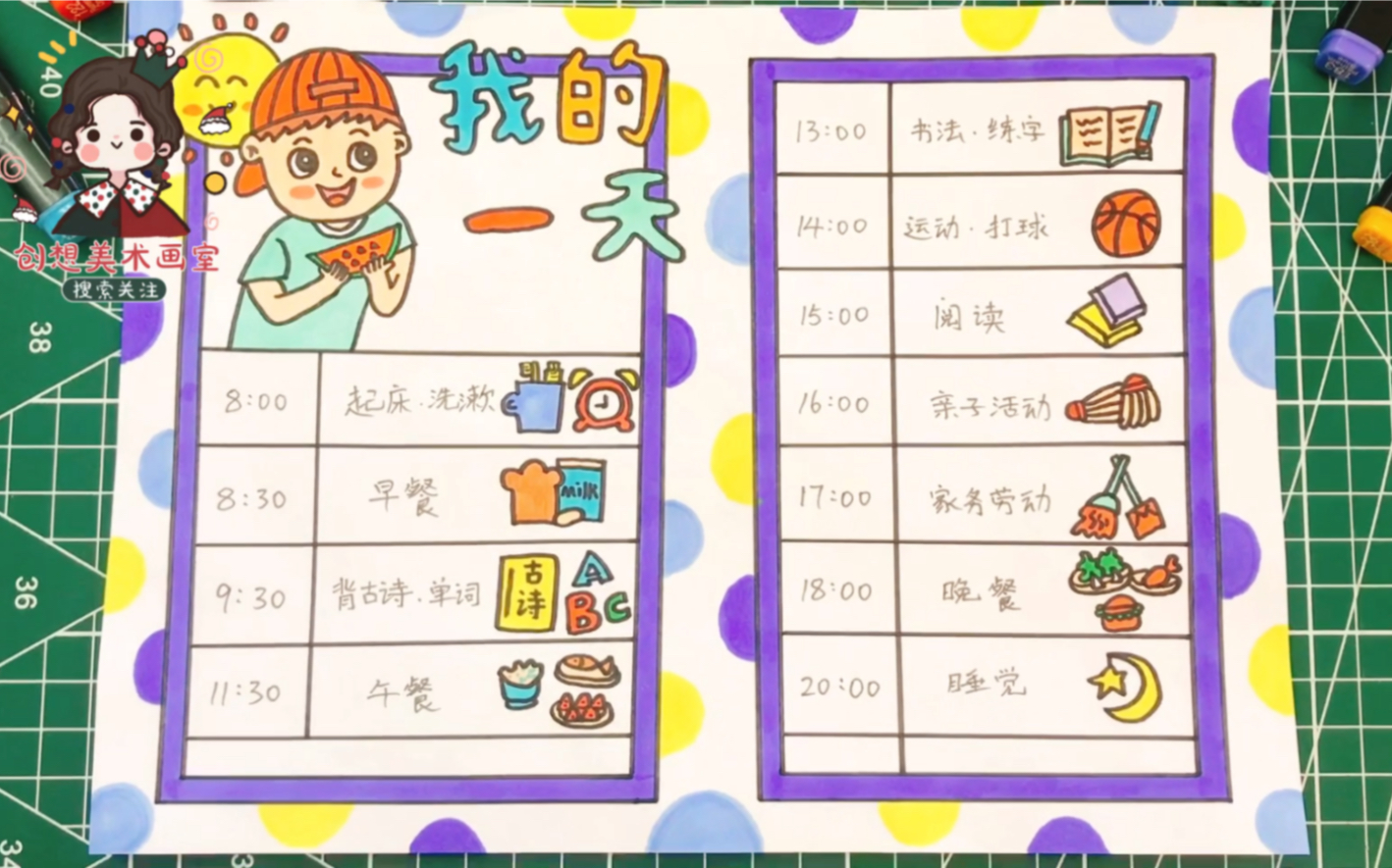 假期我的一天作息时间表儿童画,小学生暑假学习计划安排男孩版手抄报!