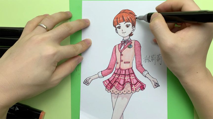 菲梦少女简笔画,手绘多乐斯组合林莉莉校服装扮