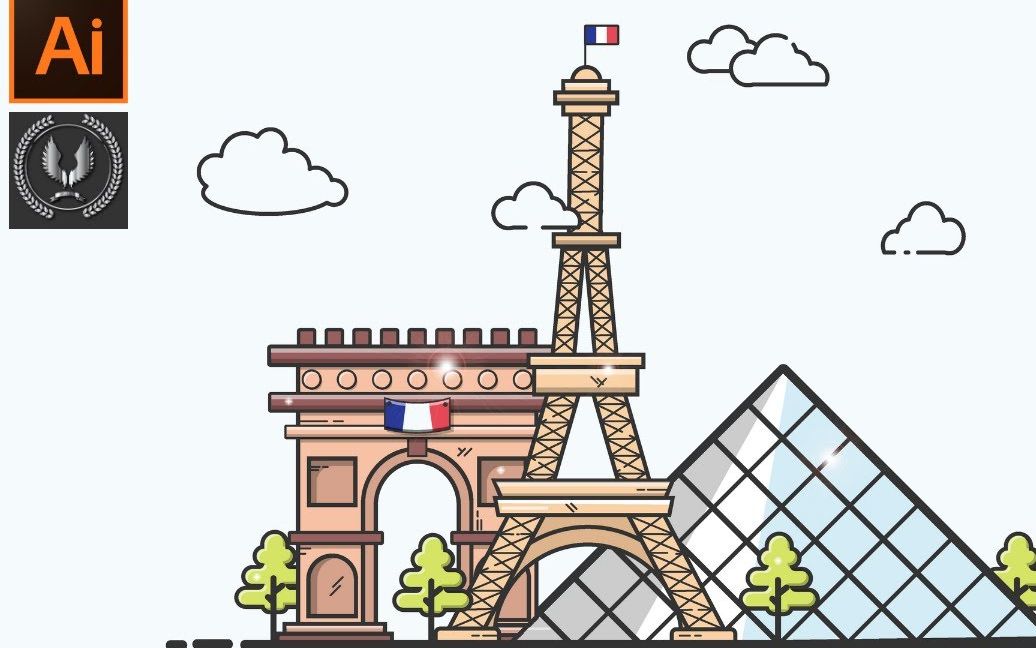 【Ai教程】如何绘制平面风格巴黎插画