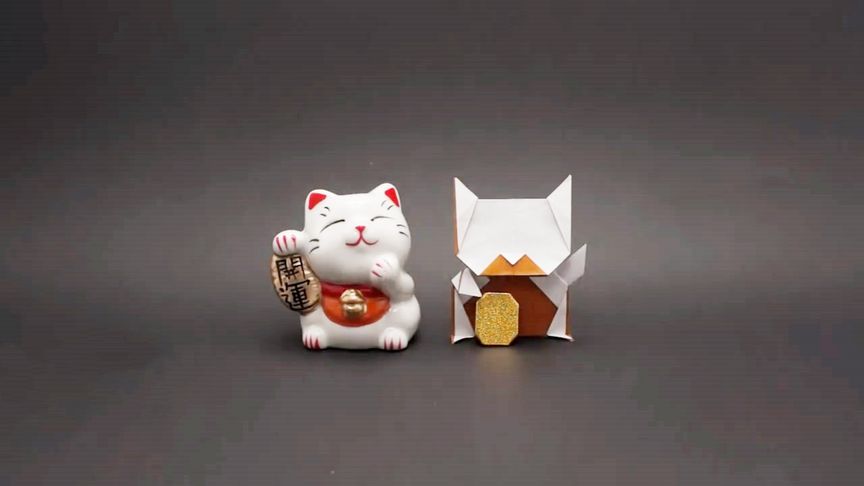 手工纸艺小妙招,招财猫的折纸方法,难度4颗星,又萌又可爱!