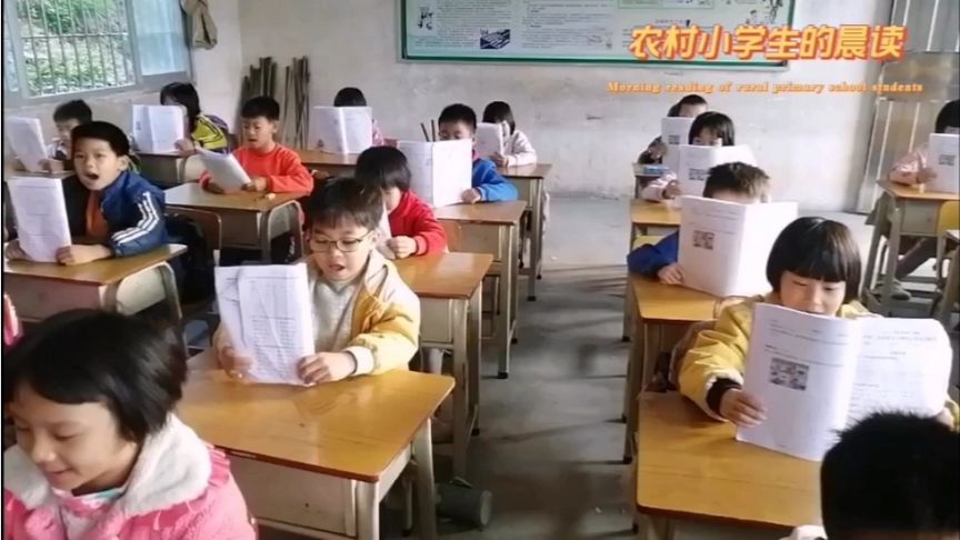 农村小学生的晨读