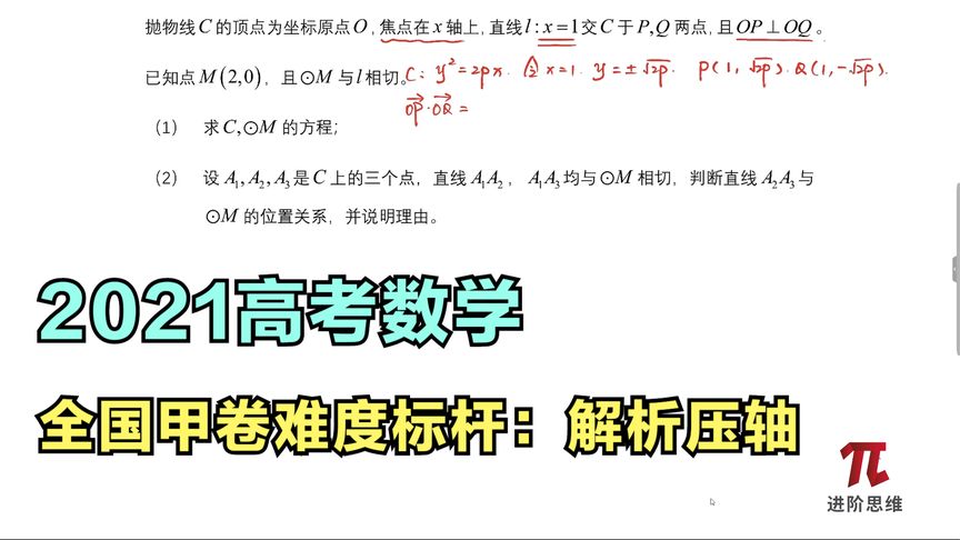 2021高考数学甲卷难度标杆,解析几何压轴题,进阶思维详解