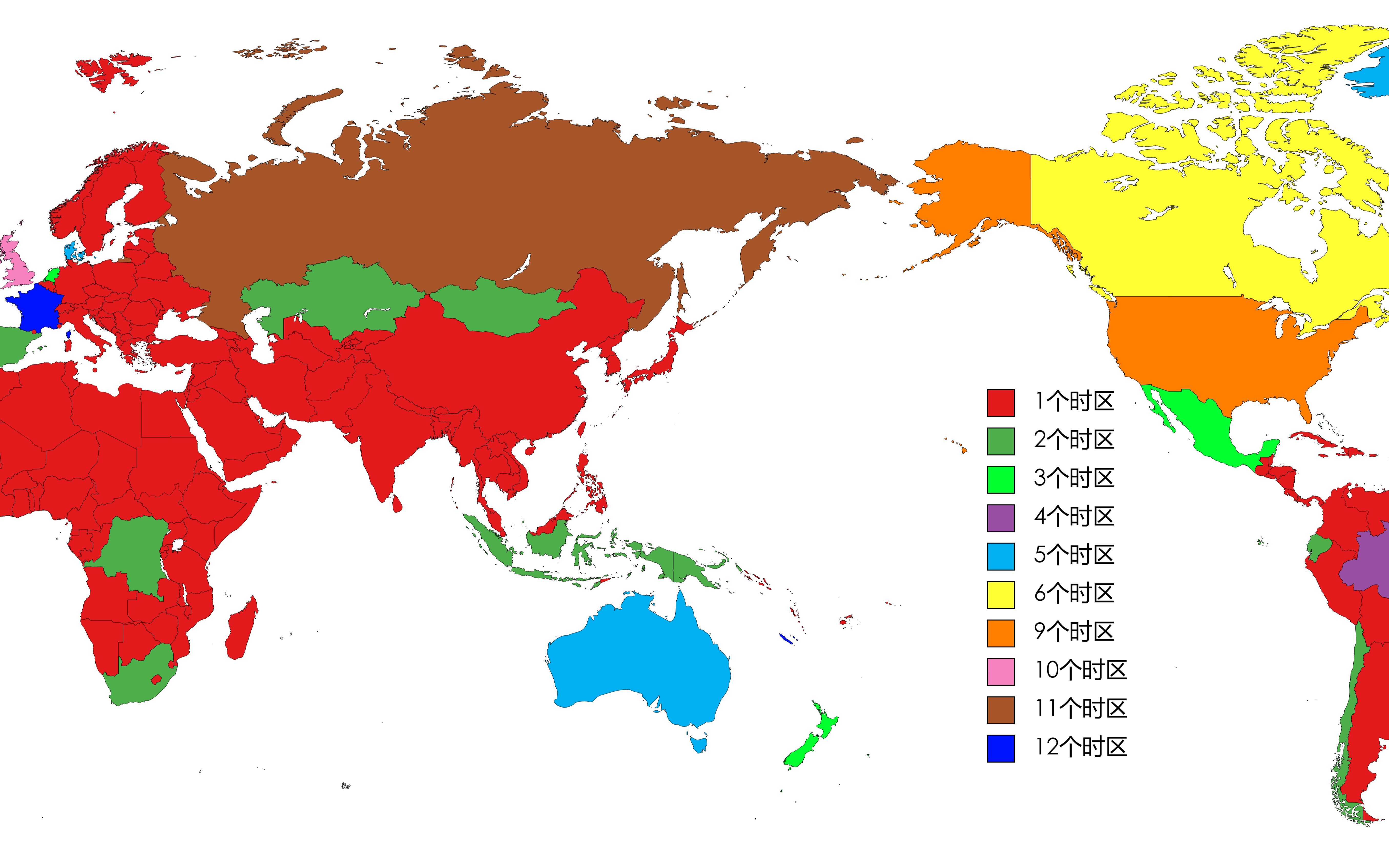 世界各国法定时区数量