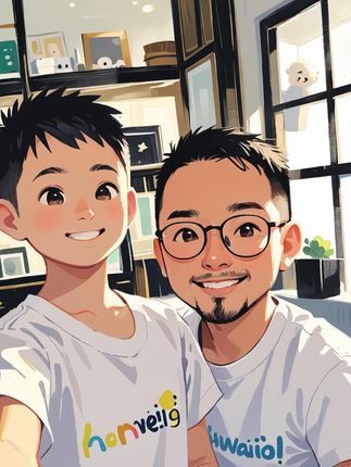 找一张和儿子的合拍照片 一起拍起来 #用蜡笔画打开2024亲子回忆