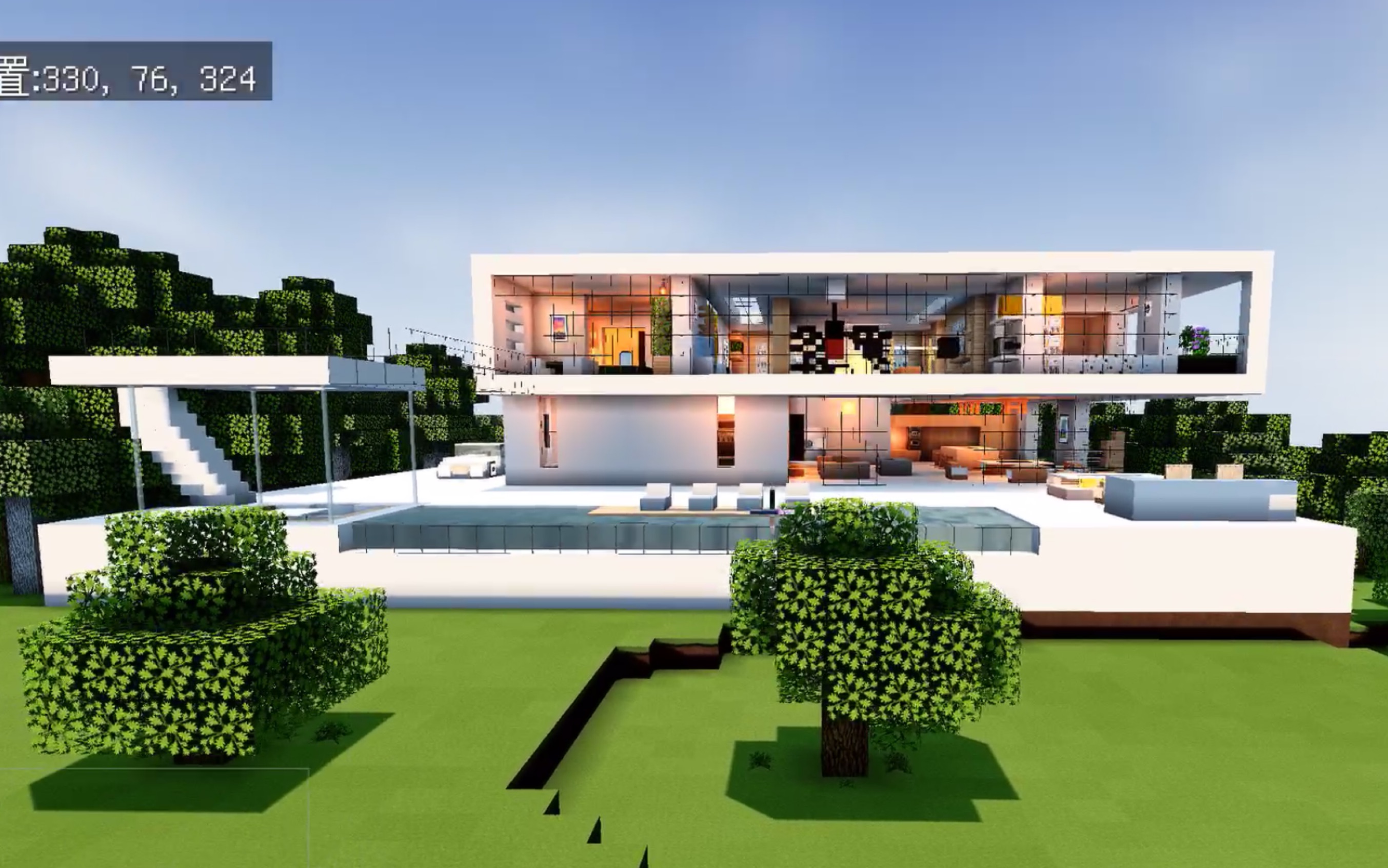 【Minecraft我的世界】大型现代别墅建筑教程+内饰分享【room tour#...