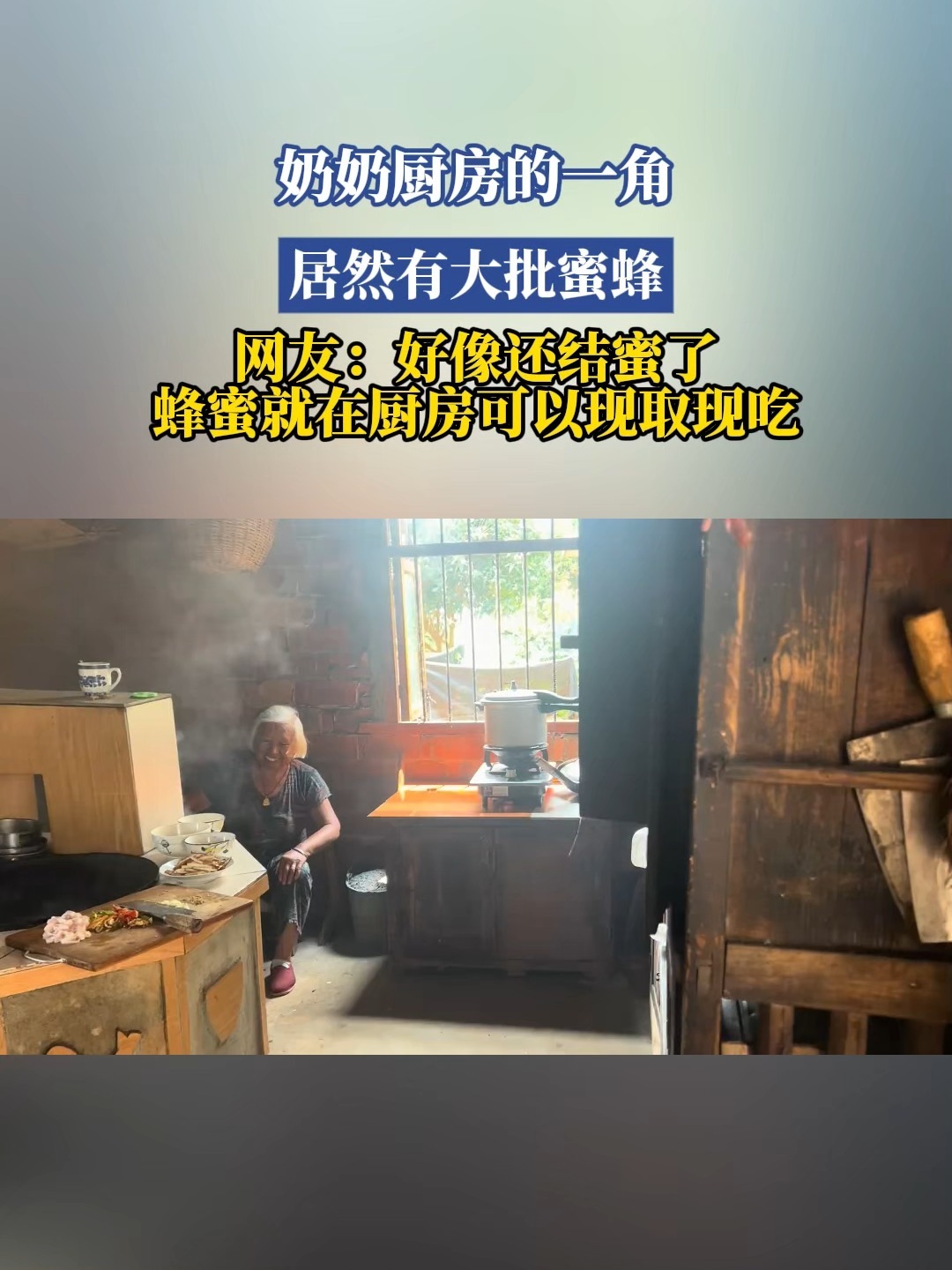 奶奶厨房的一角,居然有大批蜜蜂,网友:好像还结蜜了