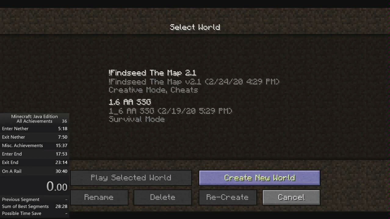 我的世界:Java pre1.0-1.6 SSG 快速获得全部成就28分25秒