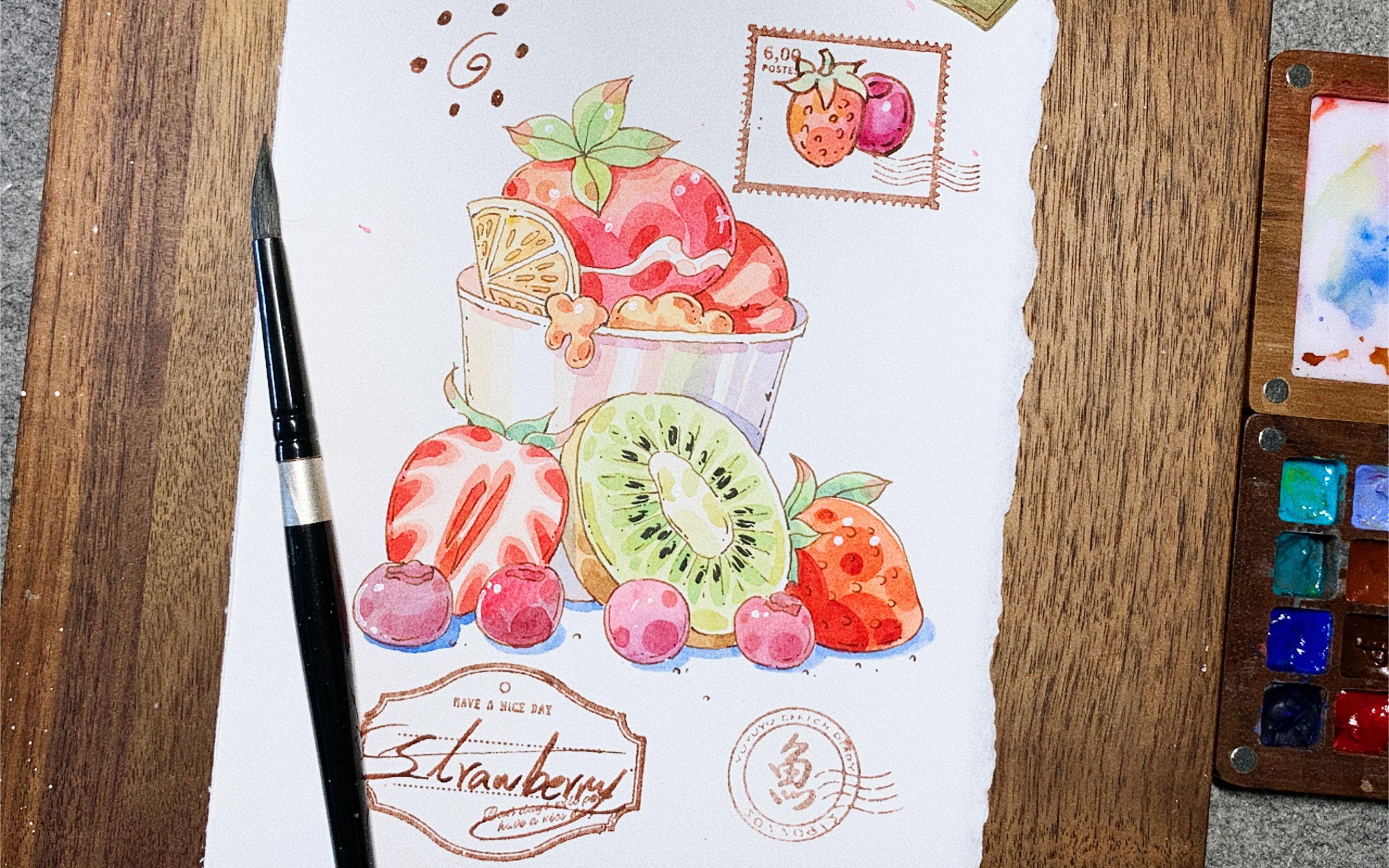 一位贫穷的画画人/鱼老师钢笔淡彩