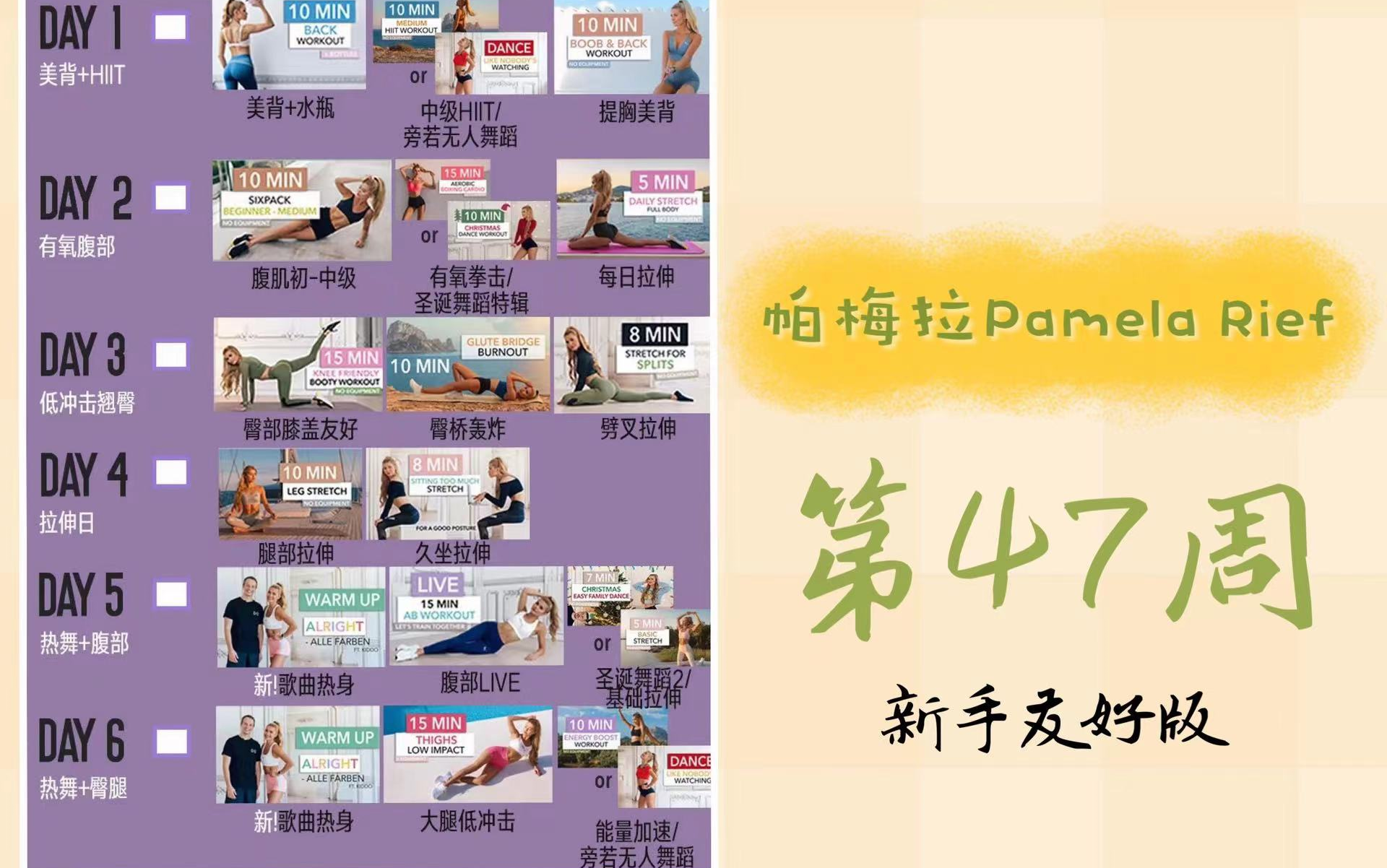 2021年-自用|帕梅拉一周健身计划|新手友好版 第47周