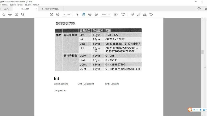 0基础入门—西门子S7-1200/1500 PLC(第二讲)整数数据类型