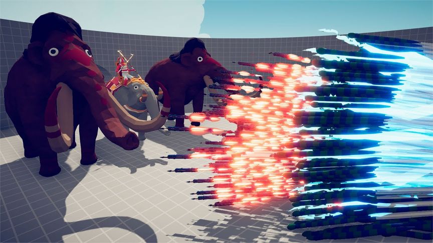 全面战争模拟器:猛犸象对战所有神之兵种,象骑兵打人是真的准