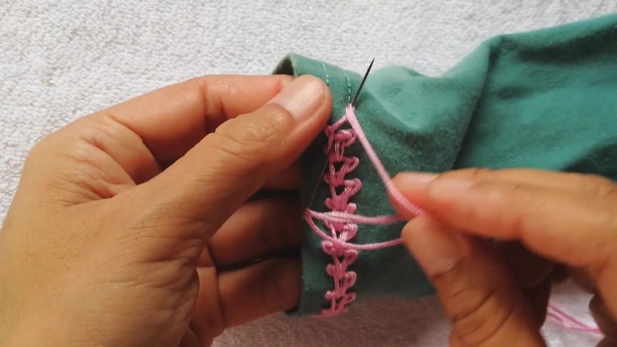 衣服缝边方法,像花边的锁边针法,成品惊艳