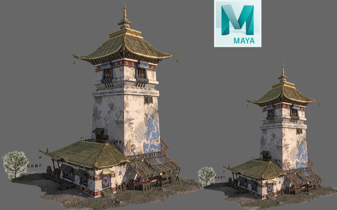 Maya场景建模——古建筑“塔楼”模型制作,0基础场景思路讲解