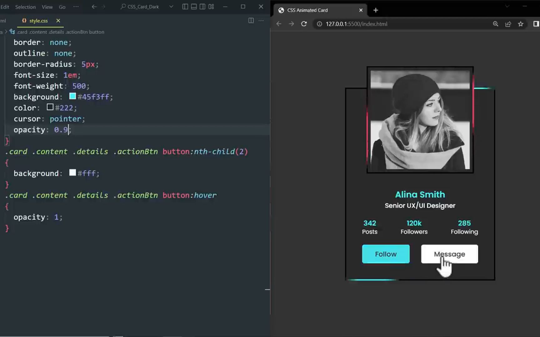使用 Html 和 CSS 的动画配置文件卡 UI 设计