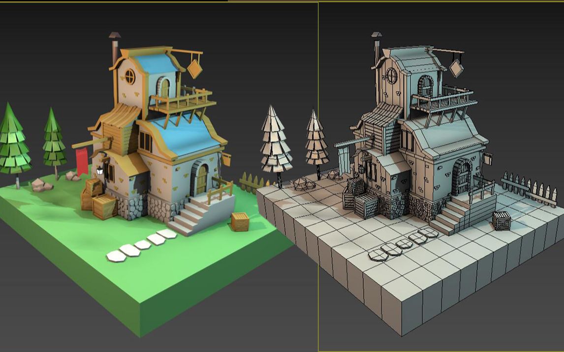 【3dmax场景建模】卡通建筑场景,从0开始详细制作!