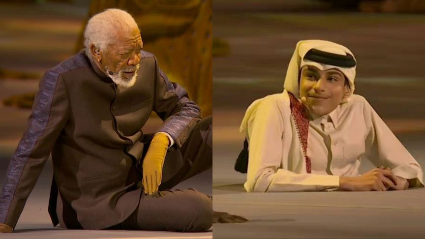 85岁摩根弗里曼亮相世界杯开幕式,坐下与无腿男孩对话:故事励志