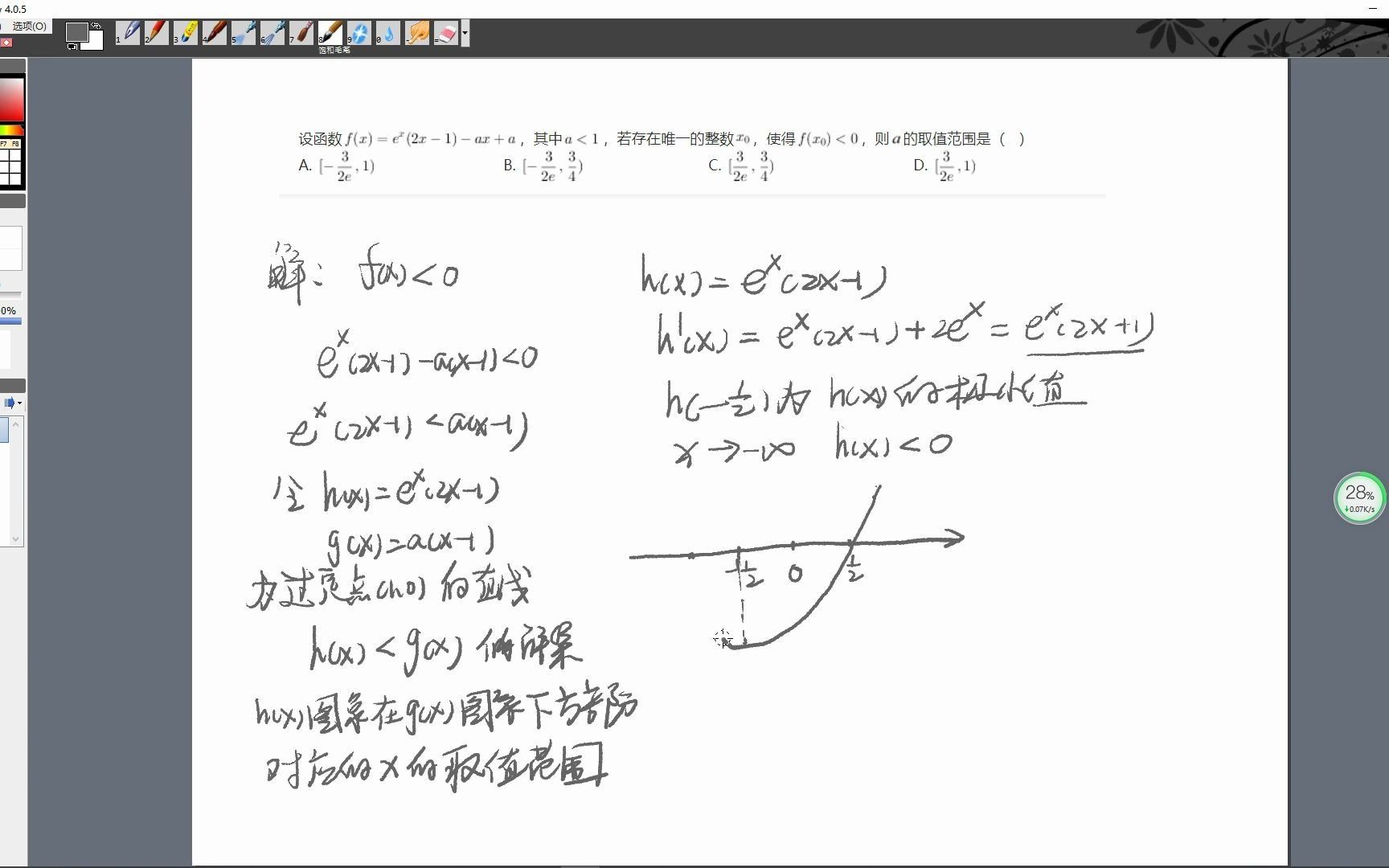 导数小题:超越不等式的整数解》2015年全国卷1理科第12题