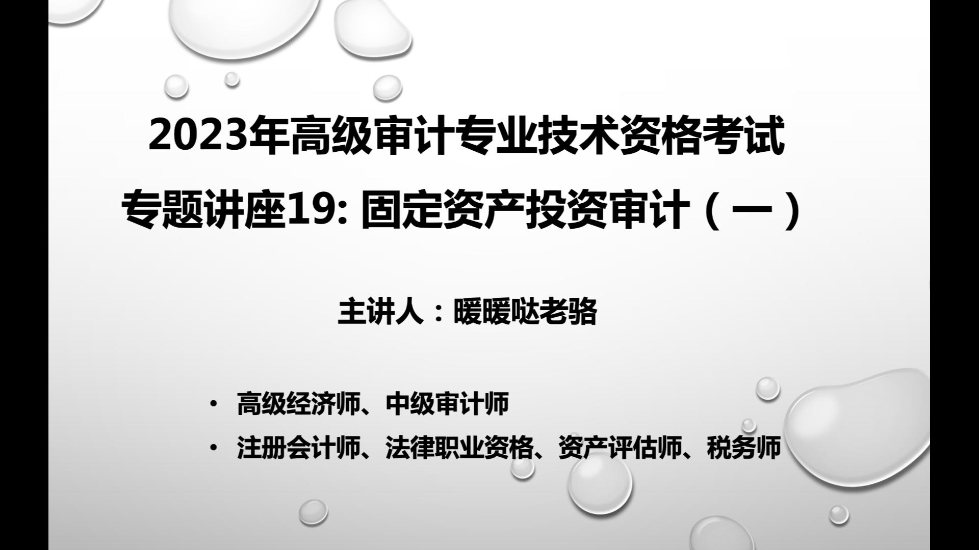 2023年高级审计师奋战计划第106期:《高级审计实务》专题讲座19—...