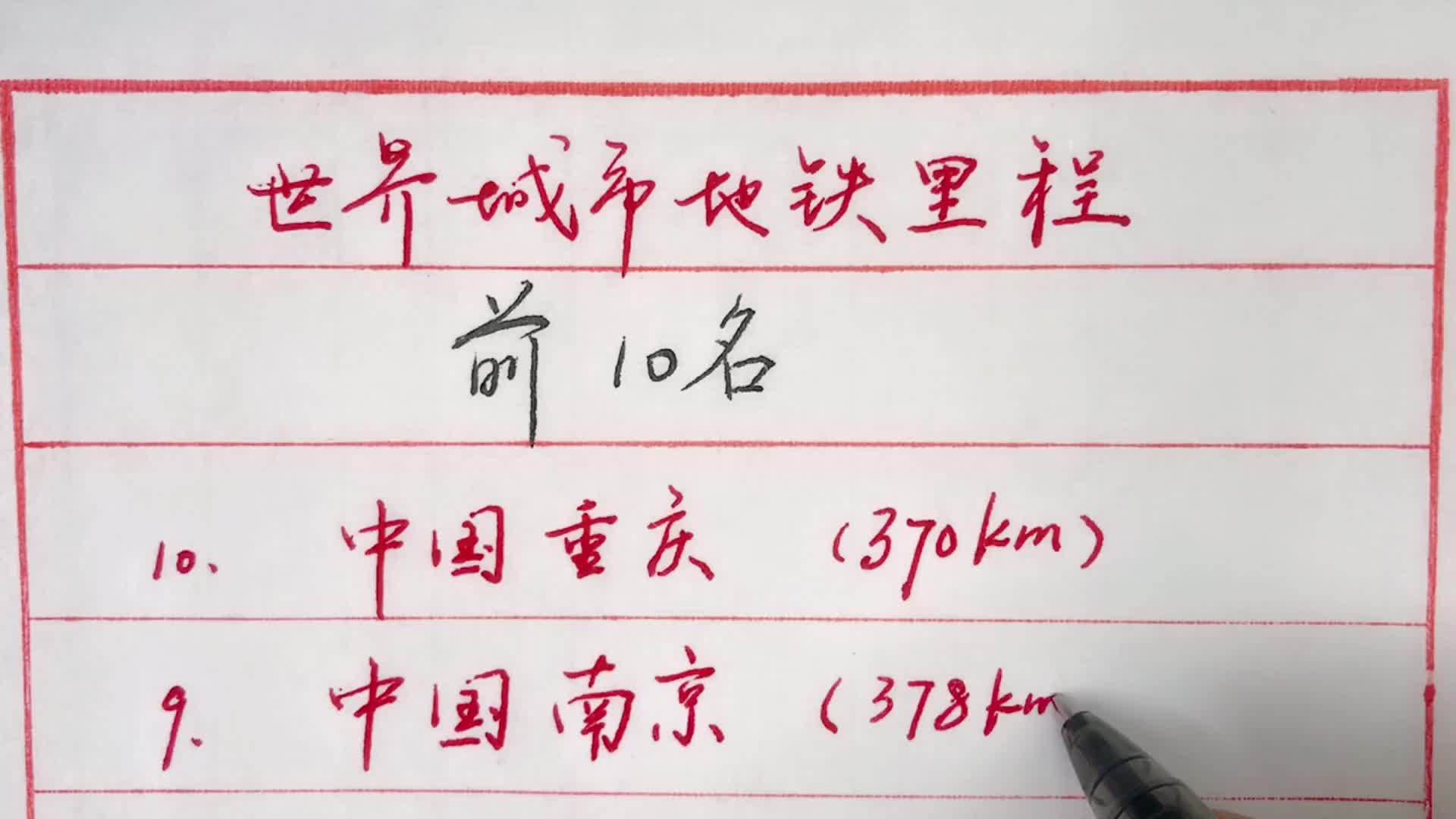 世界各个城市地铁里程排名,前10名中国占了7个!为.