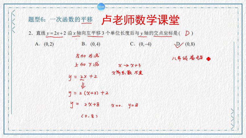 八年级数学23:直线平移易错题,3分钟解决一次函数的平移!