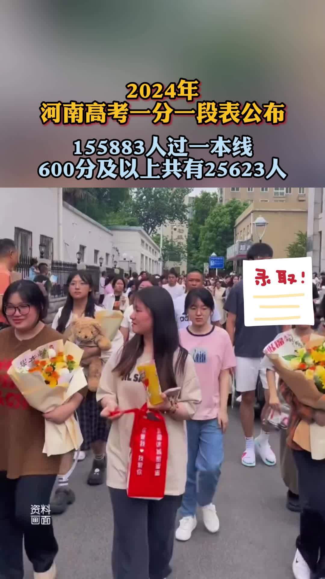 2024河南高考一分一段公布,155883人过一本线