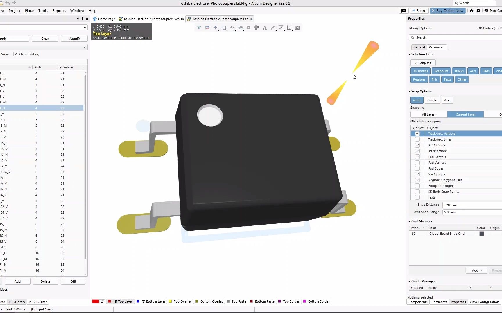【封装库简介】14. 东芝光电耦合器的PCB封装库