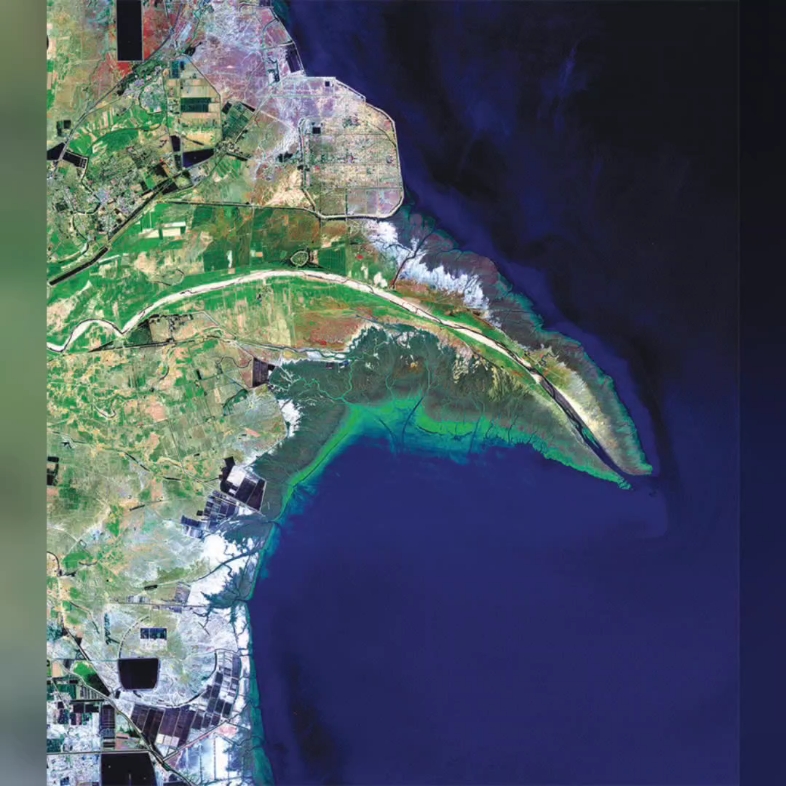 黄河三角洲输沙造陆的变化(卫星影像图)图1:1996年图2:2001年图3:...