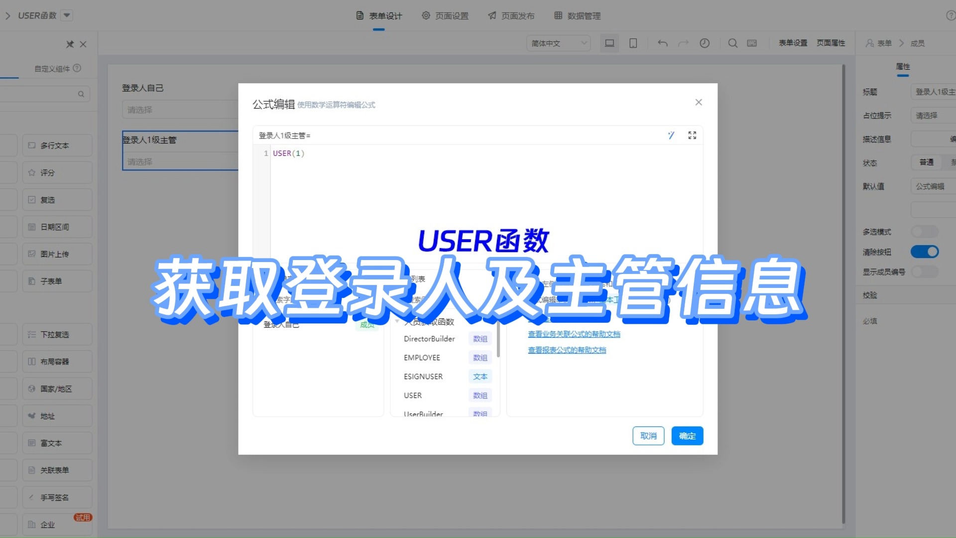 钉钉宜搭USER函数-获取登录人及主管信息