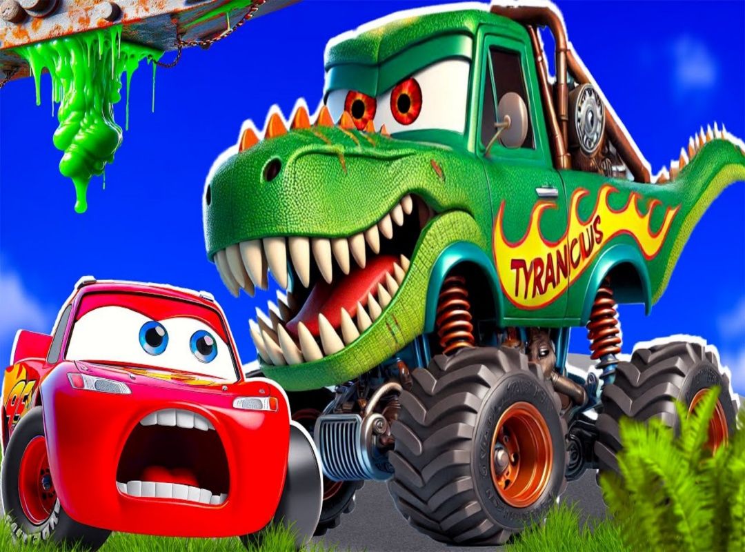 儿童动画:恐龙怪兽卡车疯狂追击,麦昆飞驰逃亡能否化险为夷?
