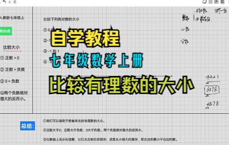 数学自学教程,人教版七年级上册第一章有理数,比较有理数的大小