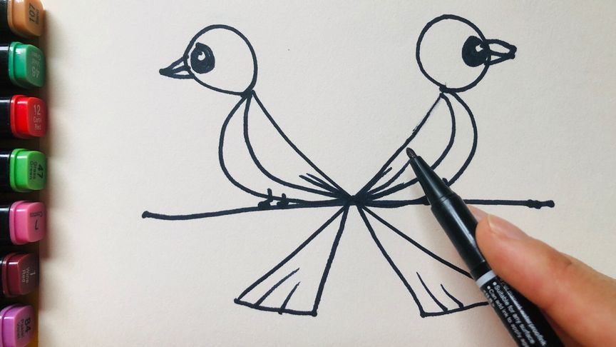 简笔画教程:一个×符号,添加这几笔变成两只小鸟,太神奇了