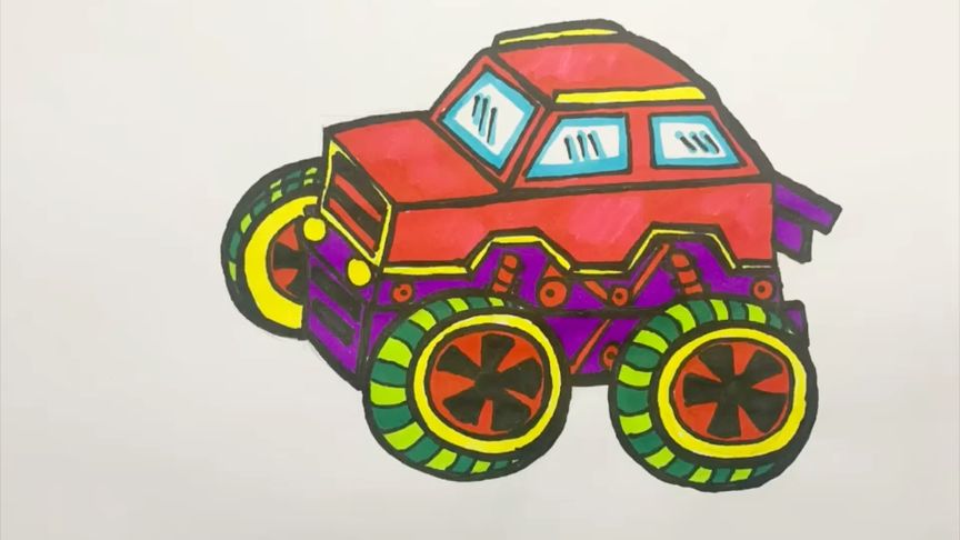 儿童画彩绘玩具小汽车,简笔画着色配色涂色教程,一起来画画吧