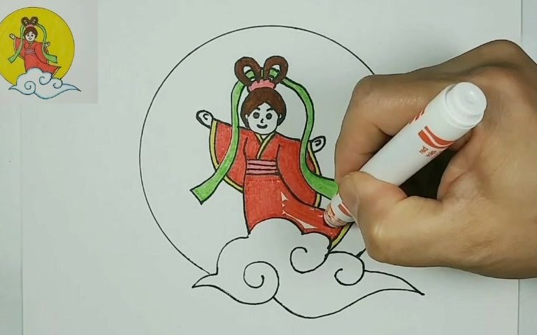 【简笔画】嫦娥,每天一幅简笔画(上色)