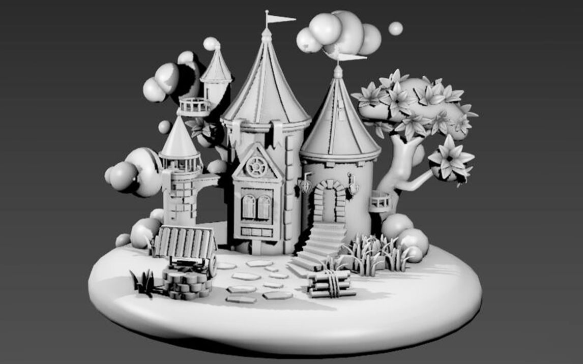 【3DMAX场景建模】3dmax制作卡通小别墅,游戏小场景模型制作教程