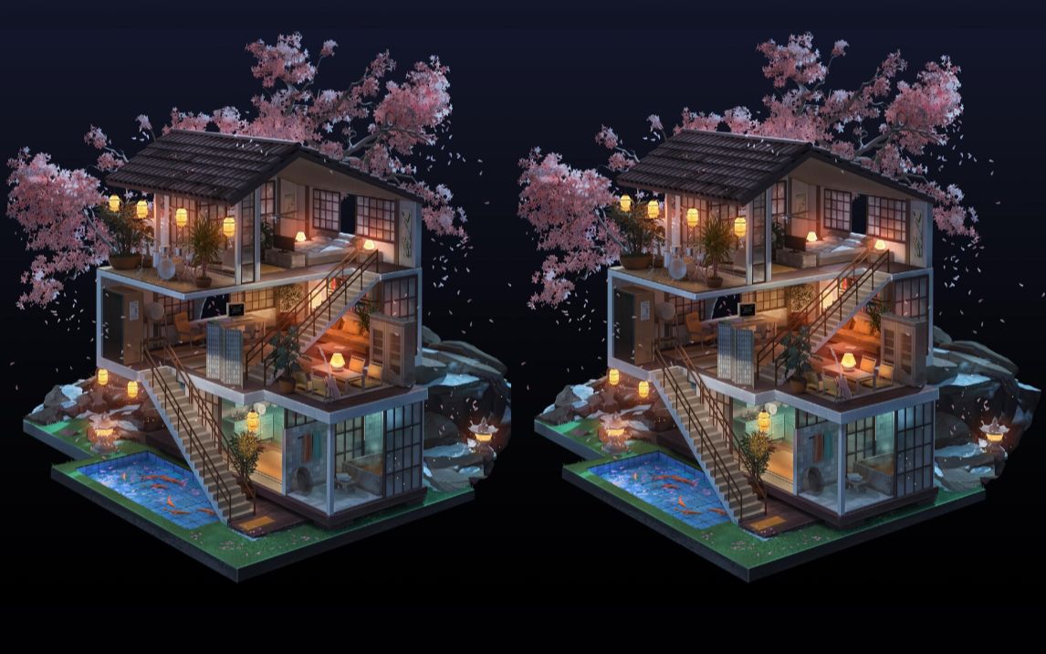 【3dmax建模】樱花场景别墅建模,3dmax基础建模、3dmax零基础教程