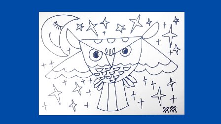 儿童画 猫头鹰 蜡笔画 油画棒画 水彩画 简笔画 卡通动漫 太阳 月亮 星星