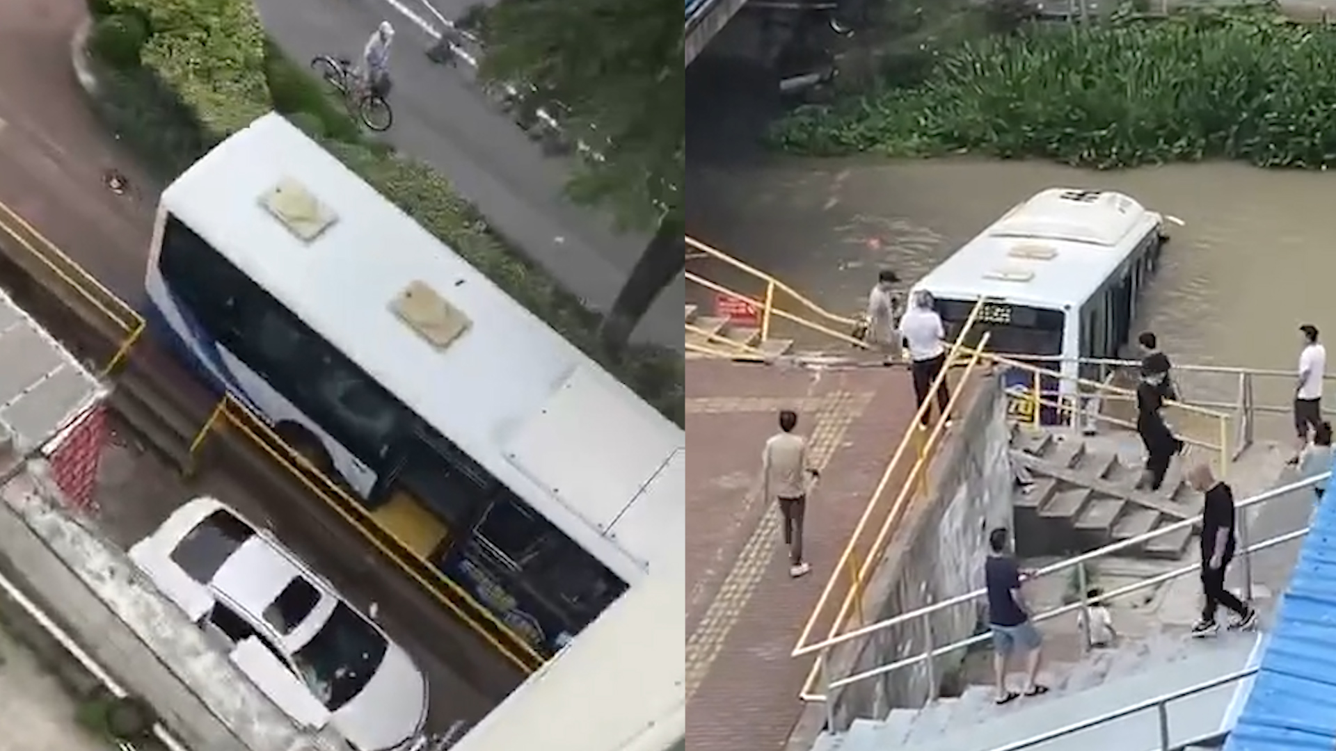 上海一公交车失控坠河现场曝光!警方:司机昏迷前让乘客下了车
