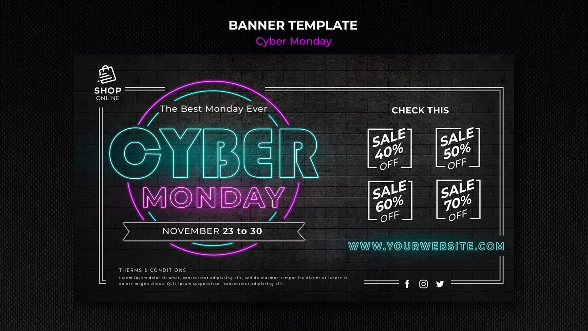 赛博朋克风霓虹灯商务营销独立站网页Banner海报设计模板PSD素材