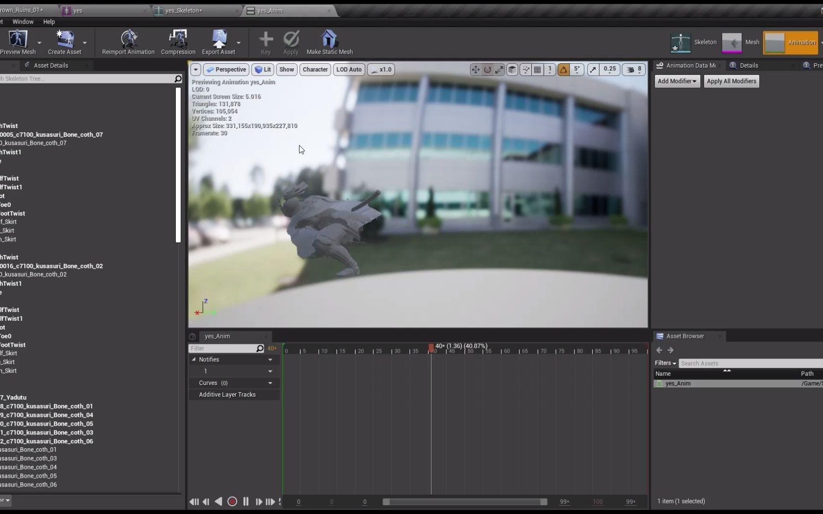 成功将只狼中弦一郎的动作导入ue4引擎
