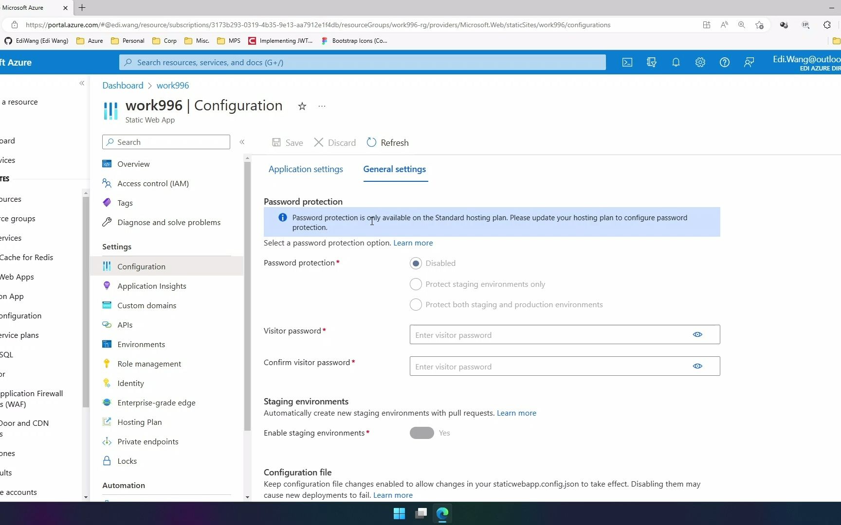 不写任何代码,为 Azure Static Web App 网站设置访问密码