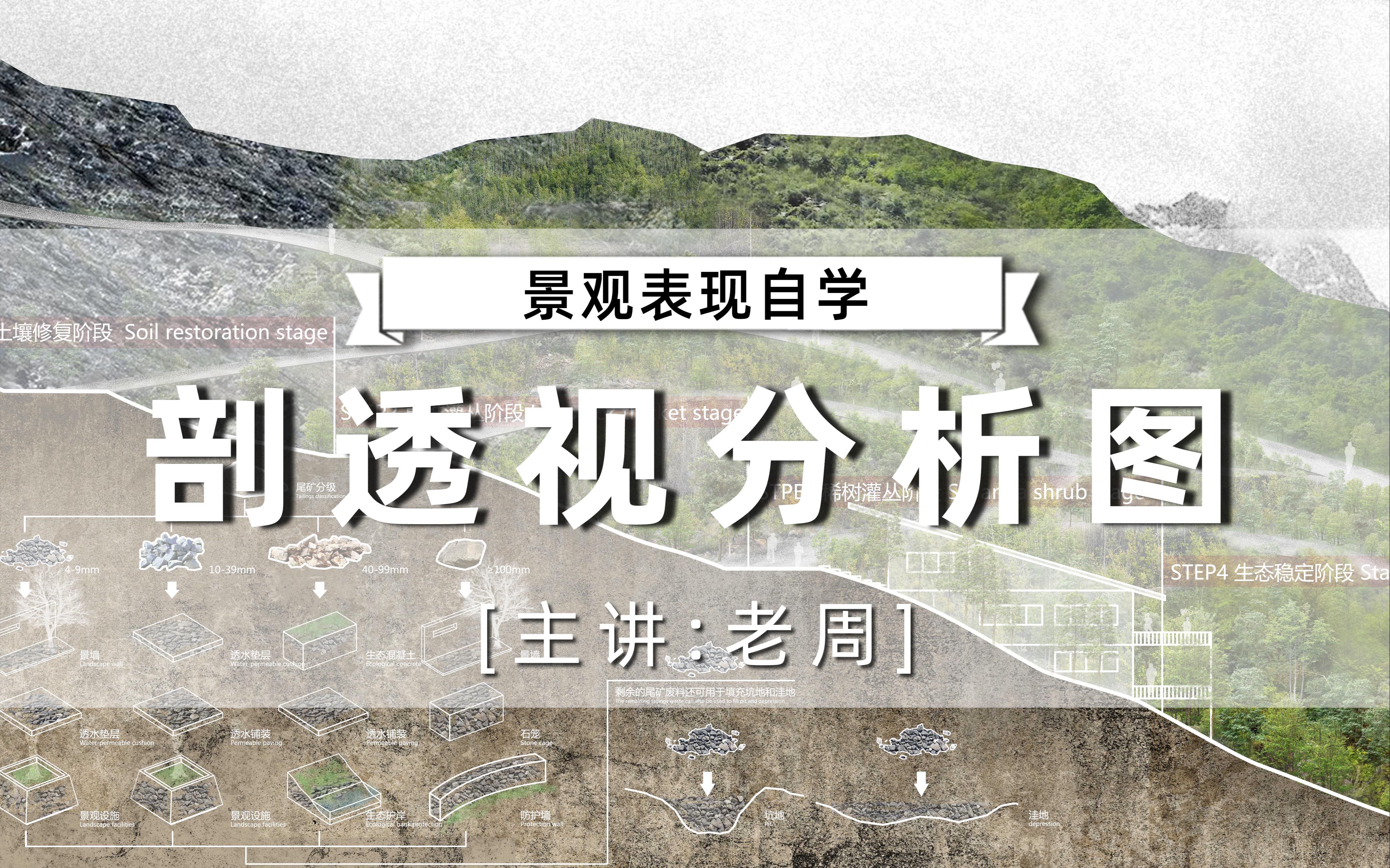 【景观表现自学】景观剖透视生态分析图,毕设竞赛必备(轻筑学社)