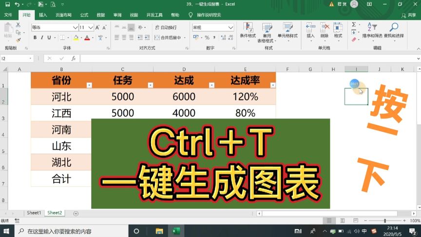 Ctrl+T一键生成图表