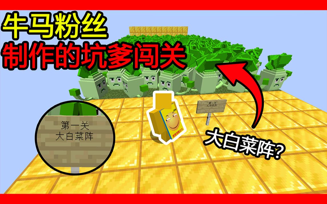 我的世界:粉丝做的牛马地图!第一关大白菜阵?这白菜成精了!_哔哩哔哩...