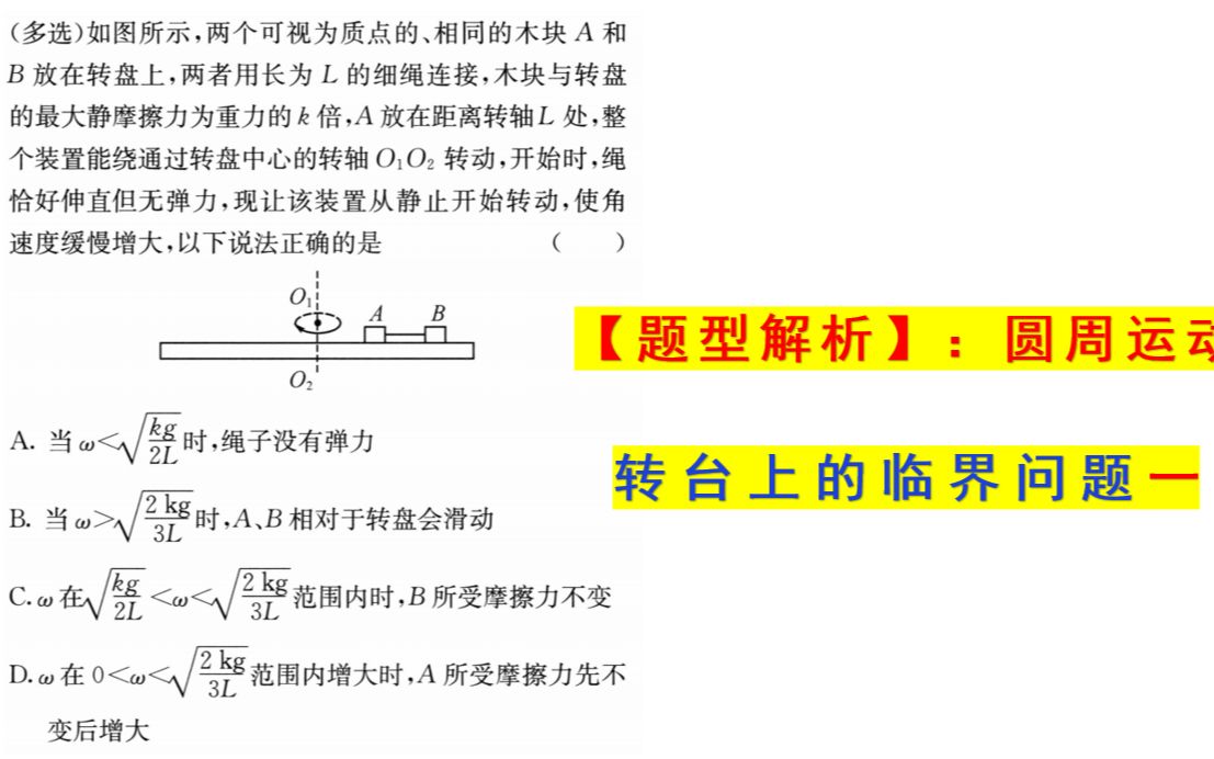 【必修二】【题型解析】圆周运动:转台上的临界问题 一