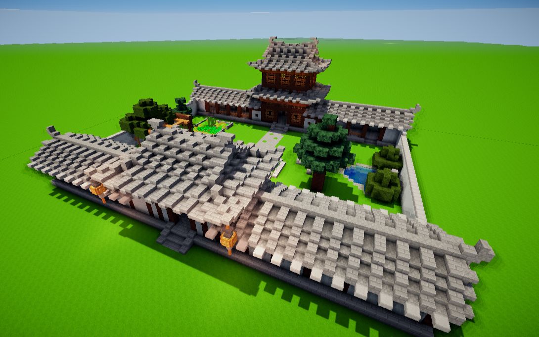 minecraft创意设计:实况制作中式建筑院子